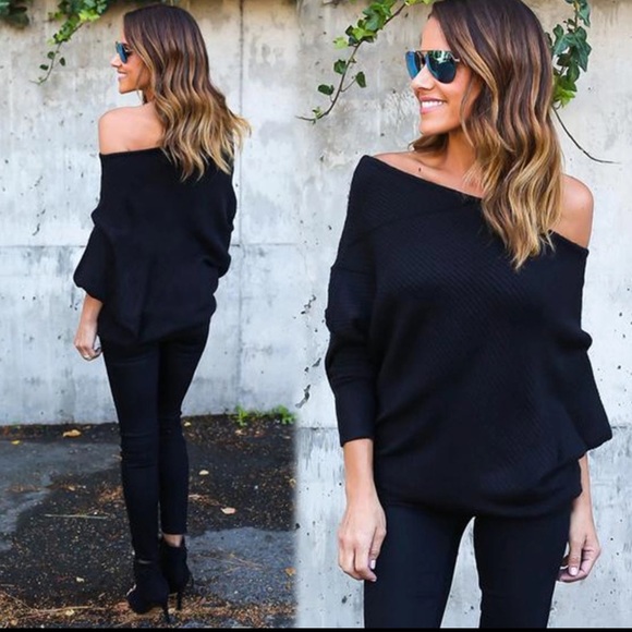 Haute Ellie | Tops | Black Off Shoulder Batwing Top | Poshmark